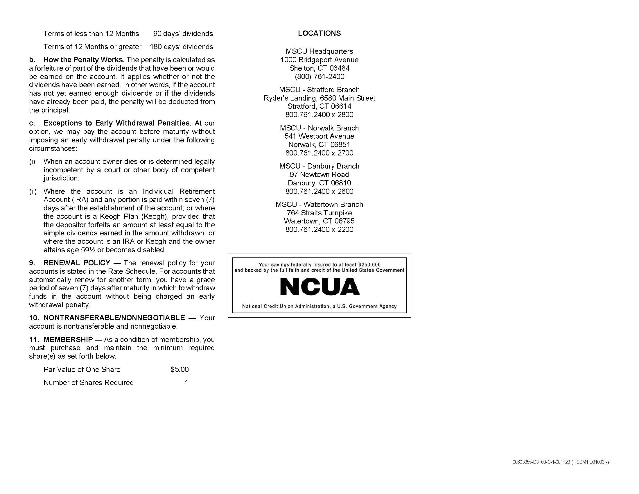 Truth in Savings Account Disclosure | MSCU