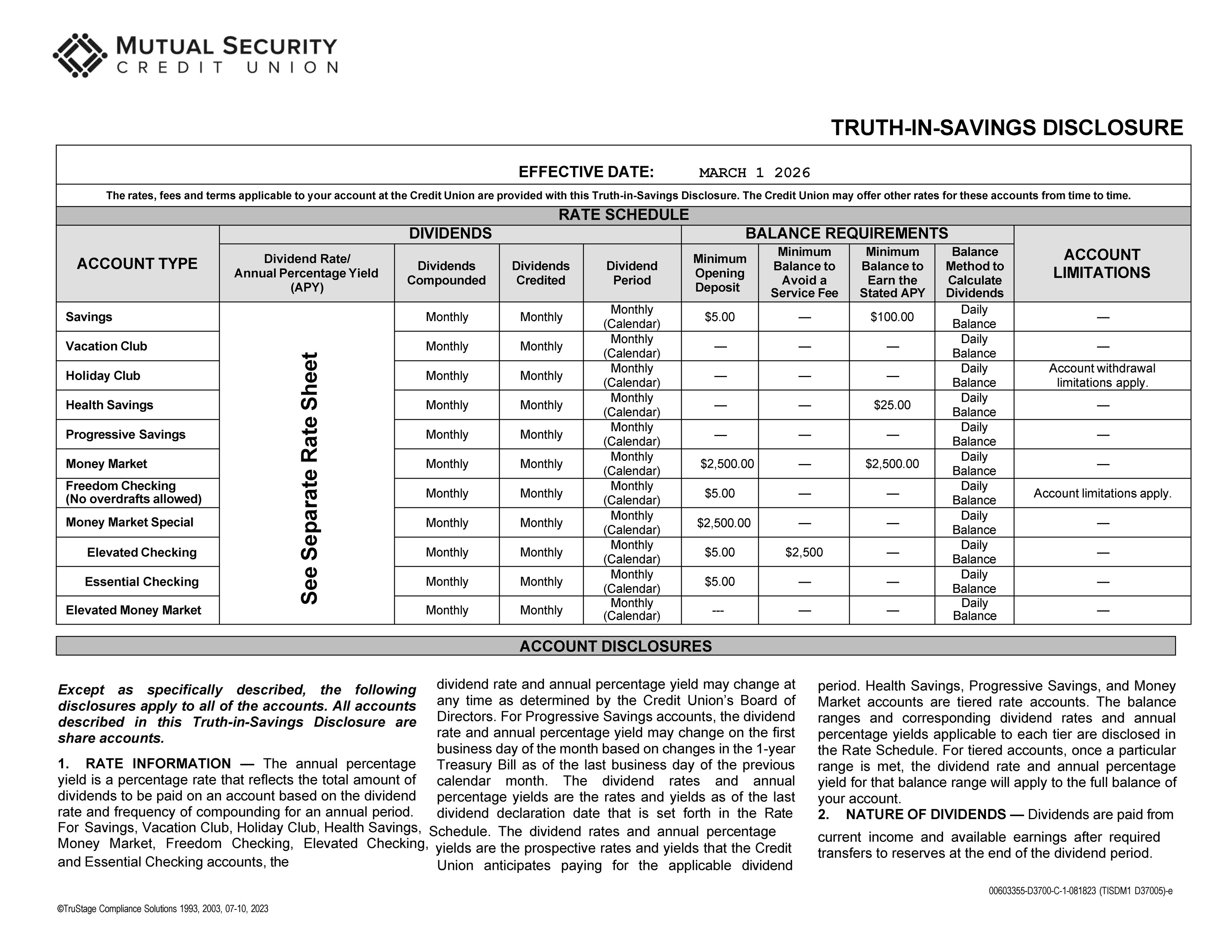 Truth in Savings Account Disclosure | MSCU
